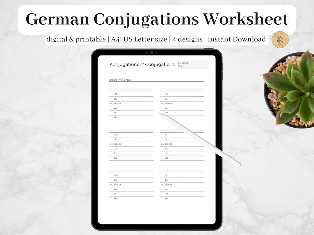 German Verb Conjugations Worksheet | Digital Practice Sheet | Printable ...