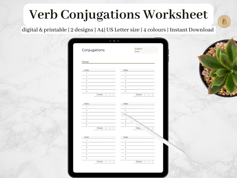 Verb Conjugation Worksheet | Digital & Printable Template | Goodnotes ...