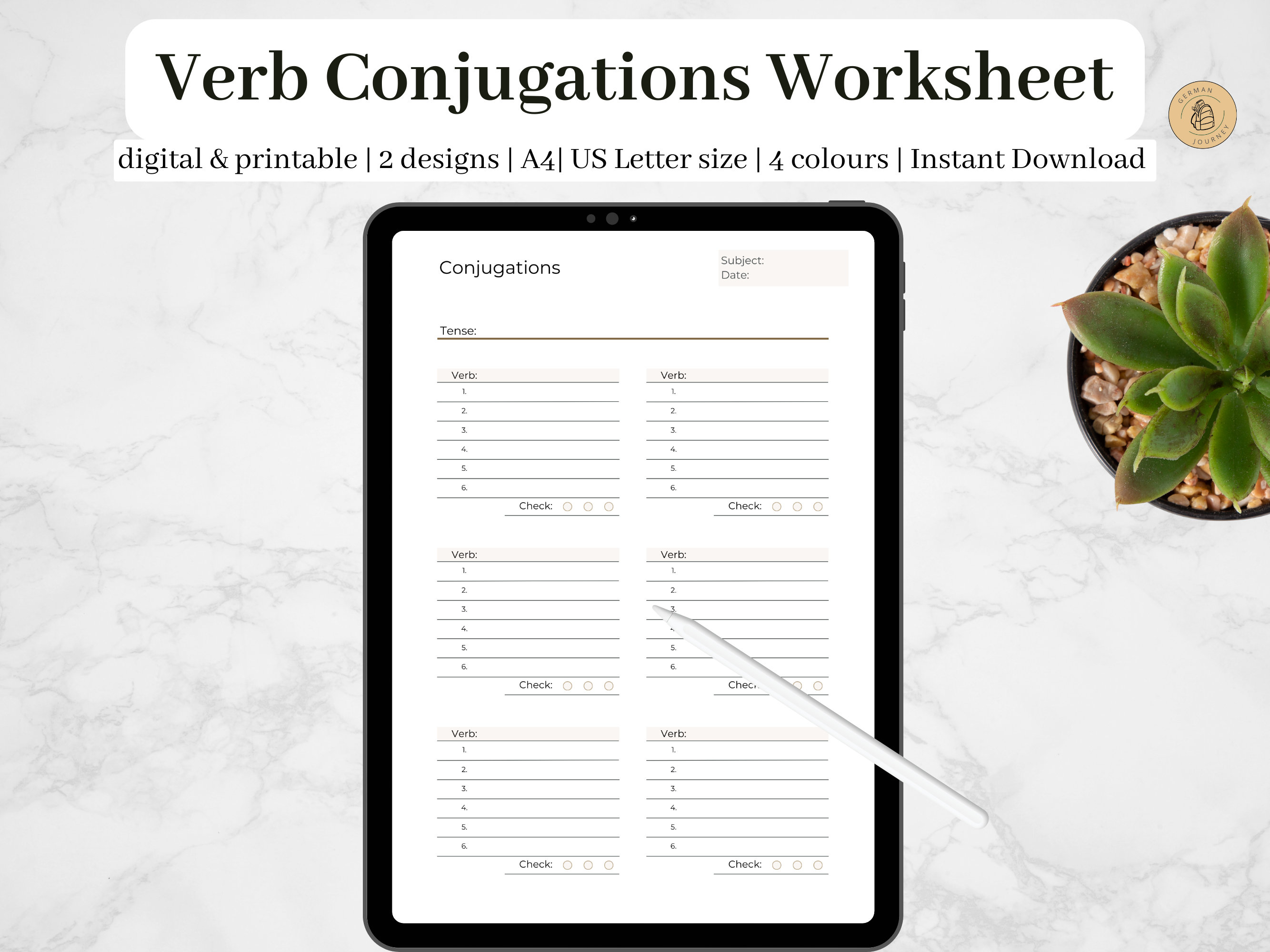 Verb Conjugation Worksheet | Digital & Printable Template | Goodnotes ...