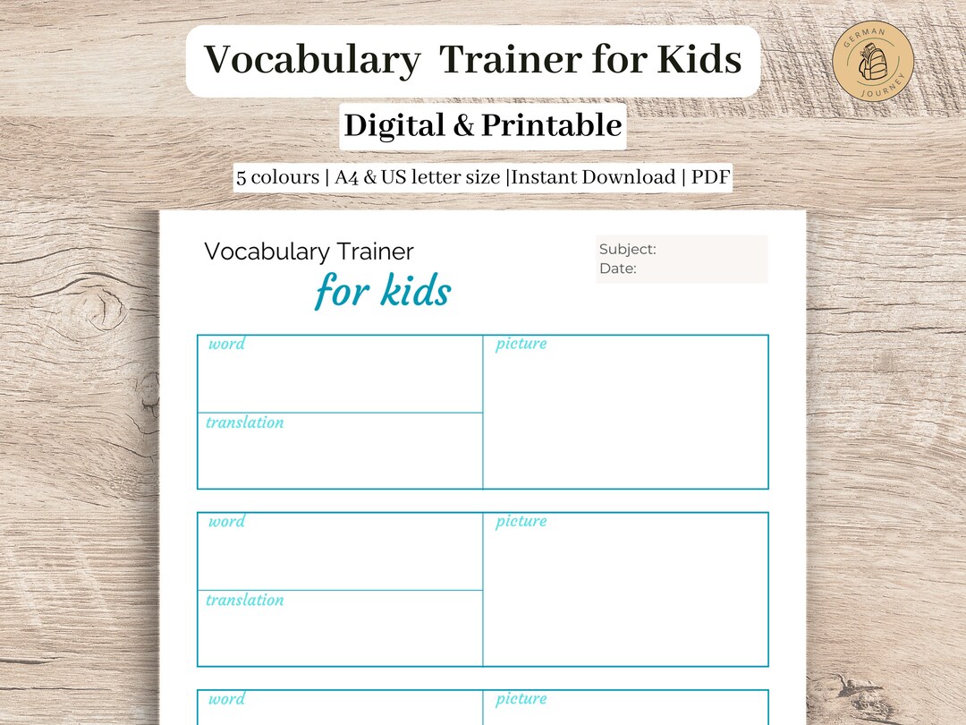 Vocabulary Practice Sheet Template for Kids | Digital & Printable ...