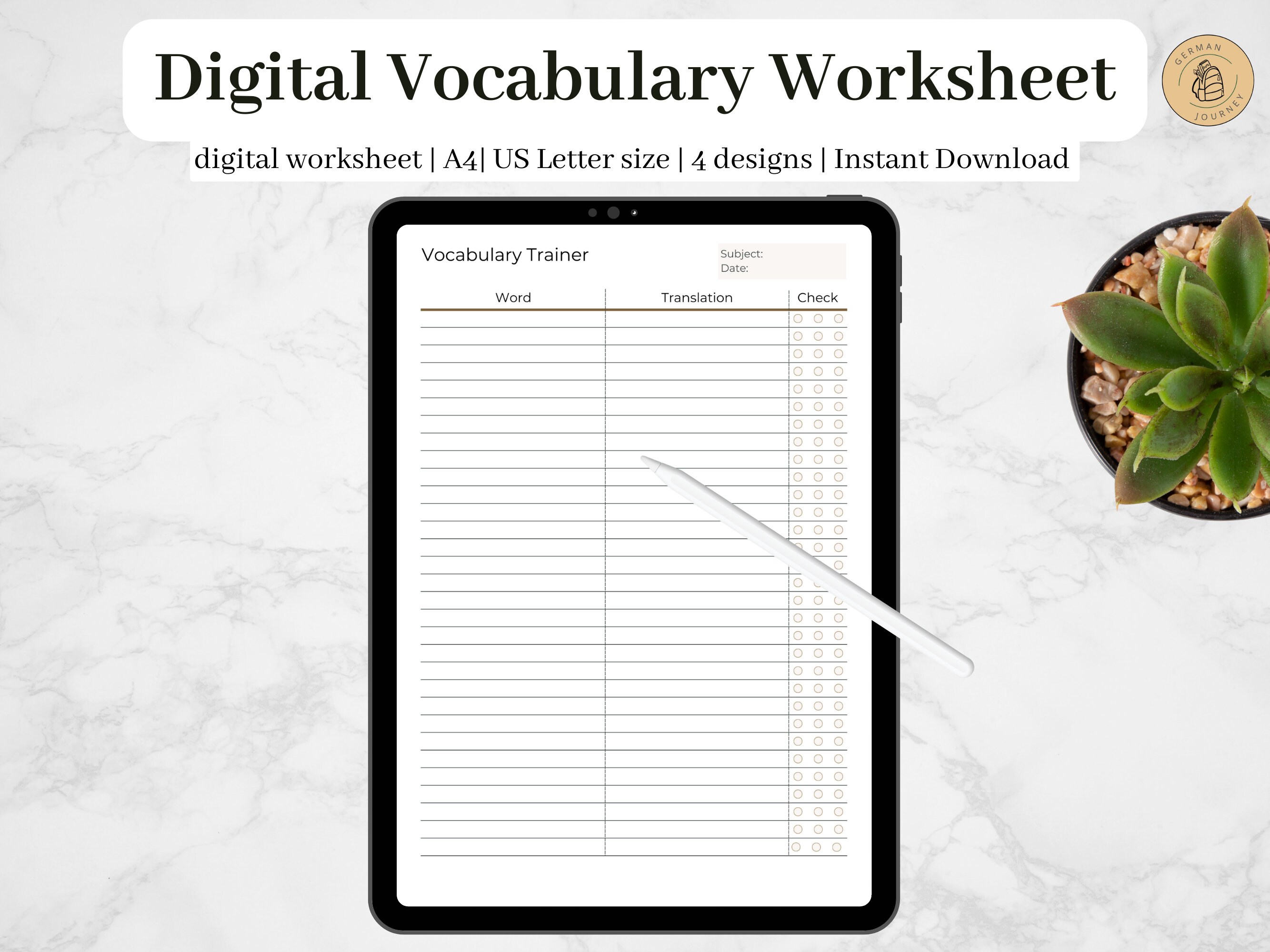 Minimal Digital & Printable Vocabulary Practice Sheet Template ...