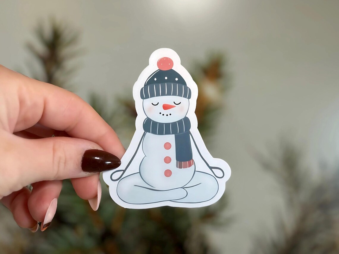 Cute Meditating Snowman Sticker, Winter Snowman Yoga Vinyl, Christmas ...