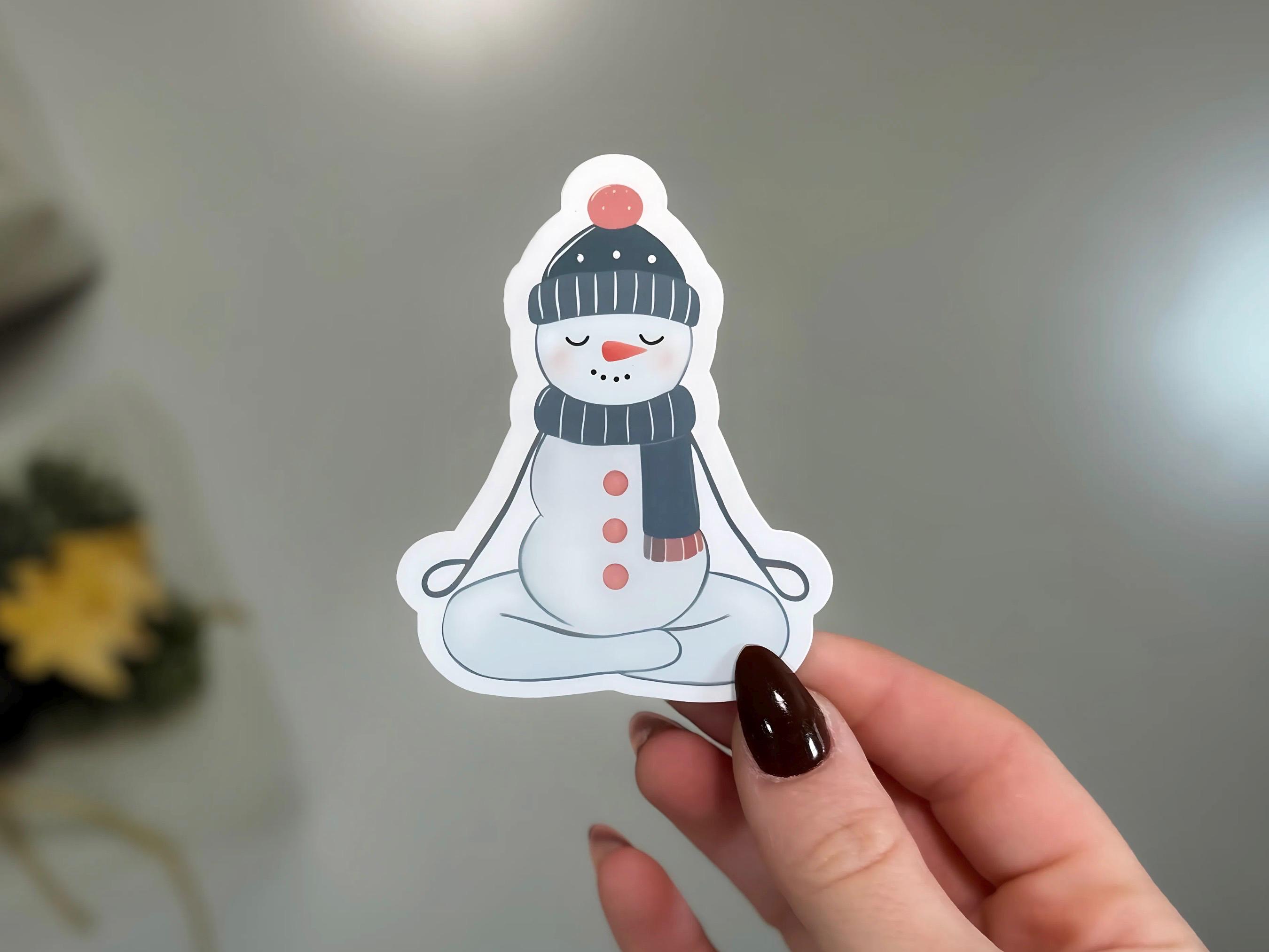 Cute Meditating Snowman Sticker, Winter Snowman Yoga Vinyl, Christmas ...