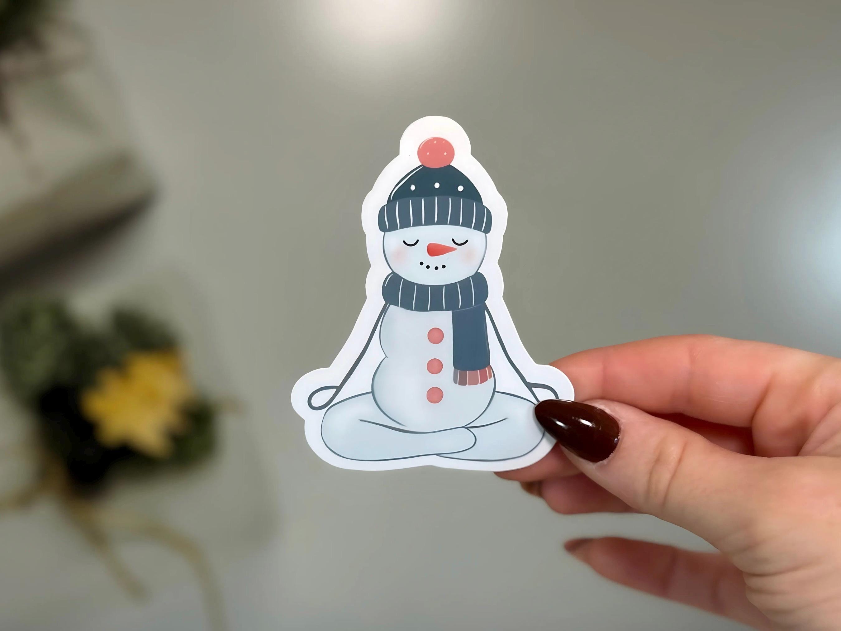 Cute Meditating Snowman Sticker, Winter Snowman Yoga Vinyl, Christmas ...