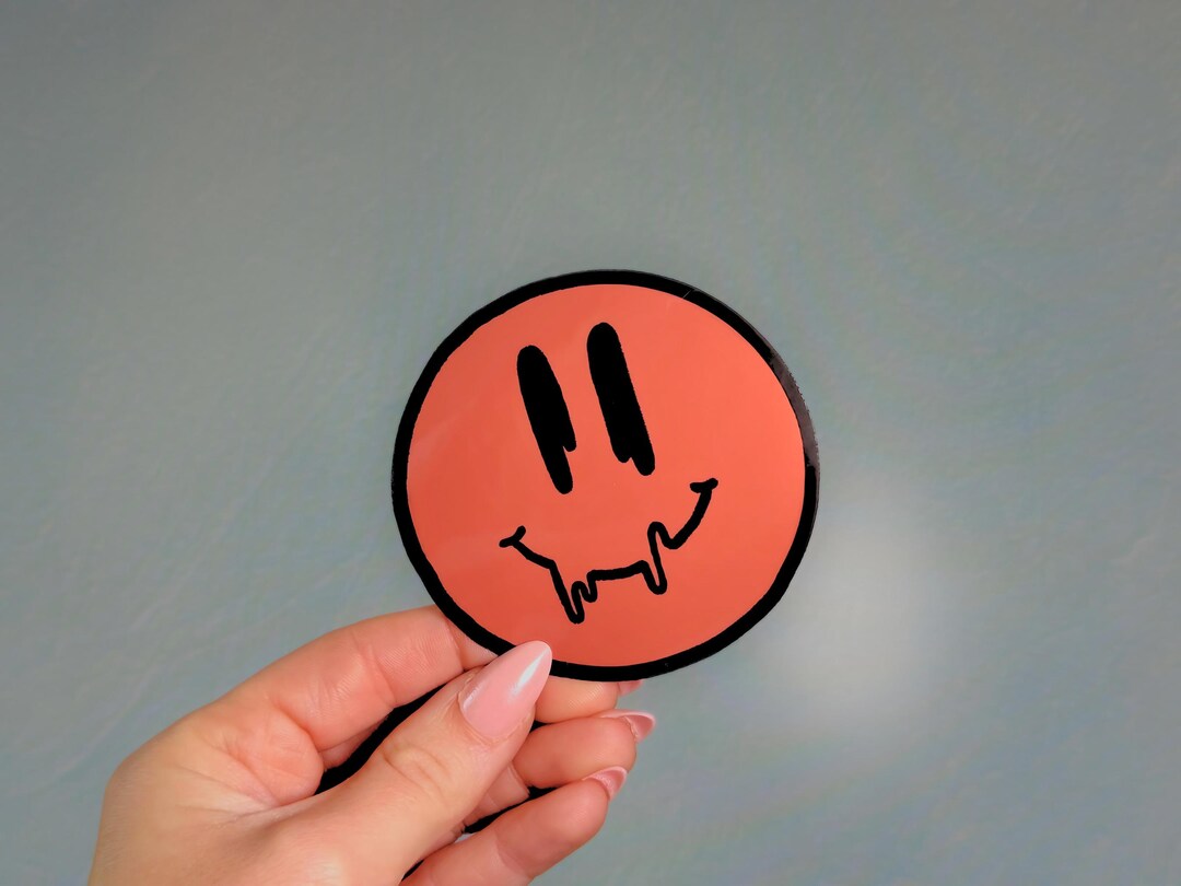 Dripping Smiley Face Sticker, Cool Retro Aesthetic Sticker, Indie ...