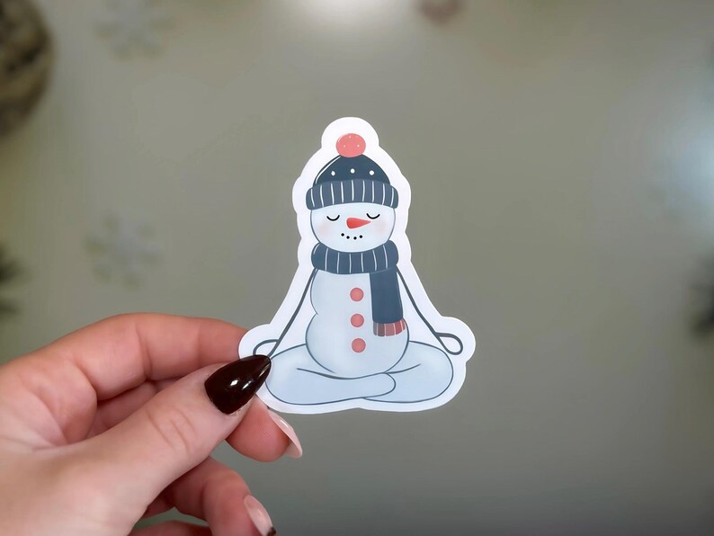 Cute Meditating Snowman Sticker, Winter Snowman Yoga Vinyl, Christmas ...