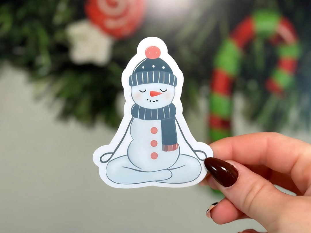 Cute Meditating Snowman Sticker, Winter Snowman Yoga Vinyl, Christmas ...