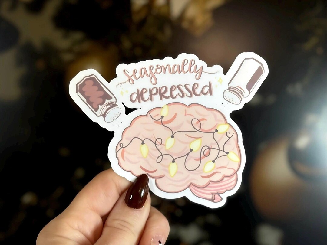 Seasonally Depressed Sticker | Funny Mental Health | Brain With Holiday ...
