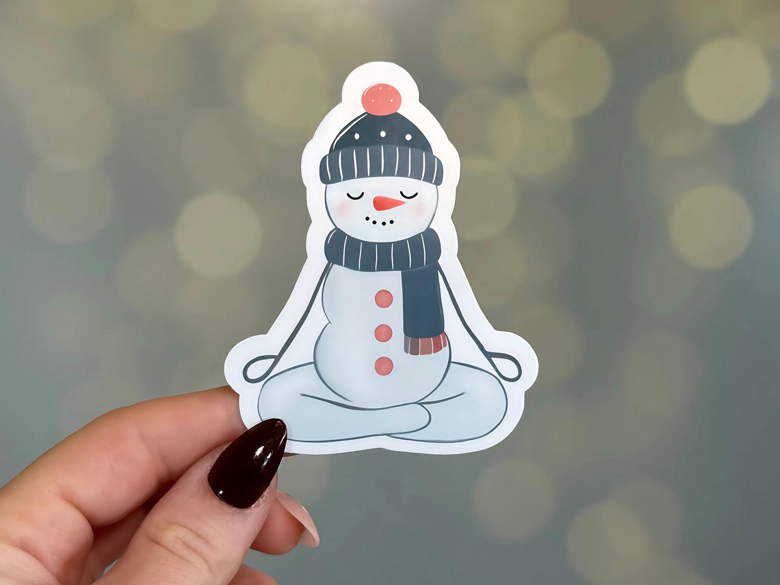 Cute Meditating Snowman Sticker, Winter Snowman Yoga Vinyl, Christmas ...