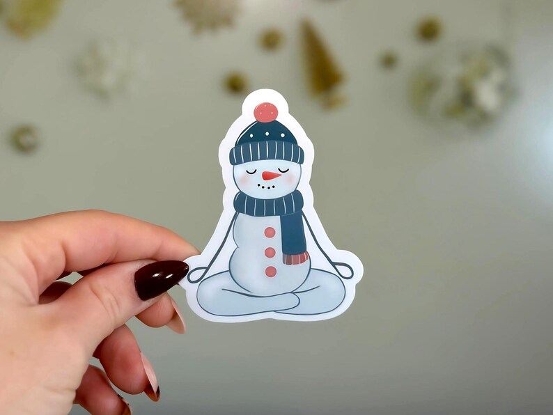 Cute Meditating Snowman Sticker, Winter Snowman Yoga Vinyl, Christmas ...