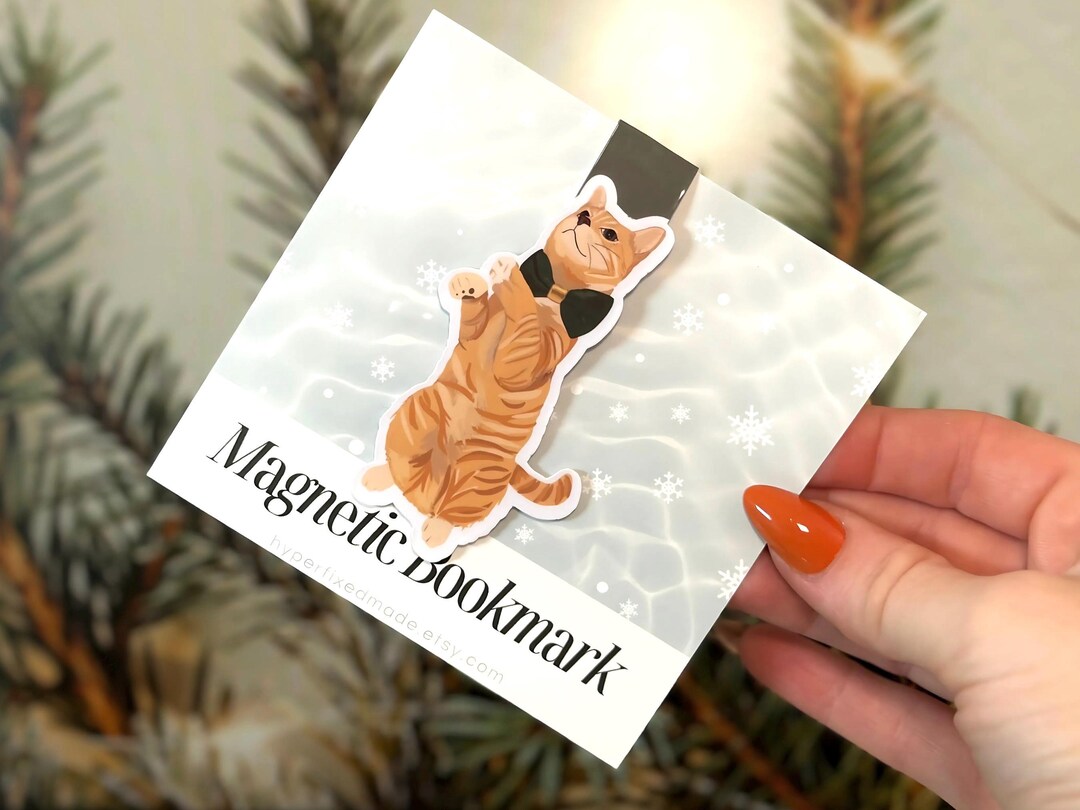 Cute Orange Tabby Cat With Christmas Bowtie Magnetic Bookmark – Holiday ...