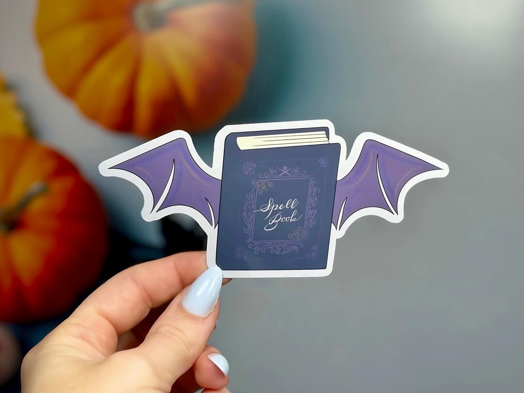 Halloween Spell Book Sticker With Bat Wings, Cute Bookish Witchy Vinyl ...