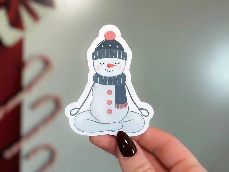 Cute Meditating Snowman Sticker, Winter Snowman Yoga Vinyl, Christmas ...
