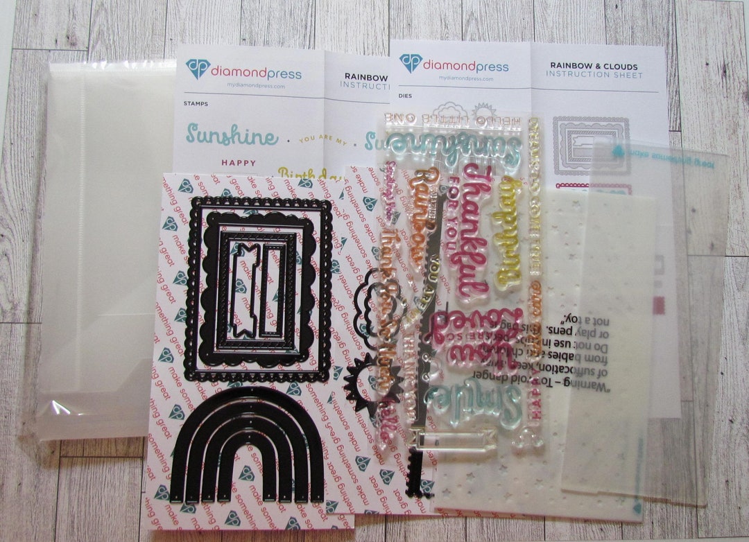 Diamond Press Rainbows and Clouds Stamp, Die and Stencil Set - Etsy