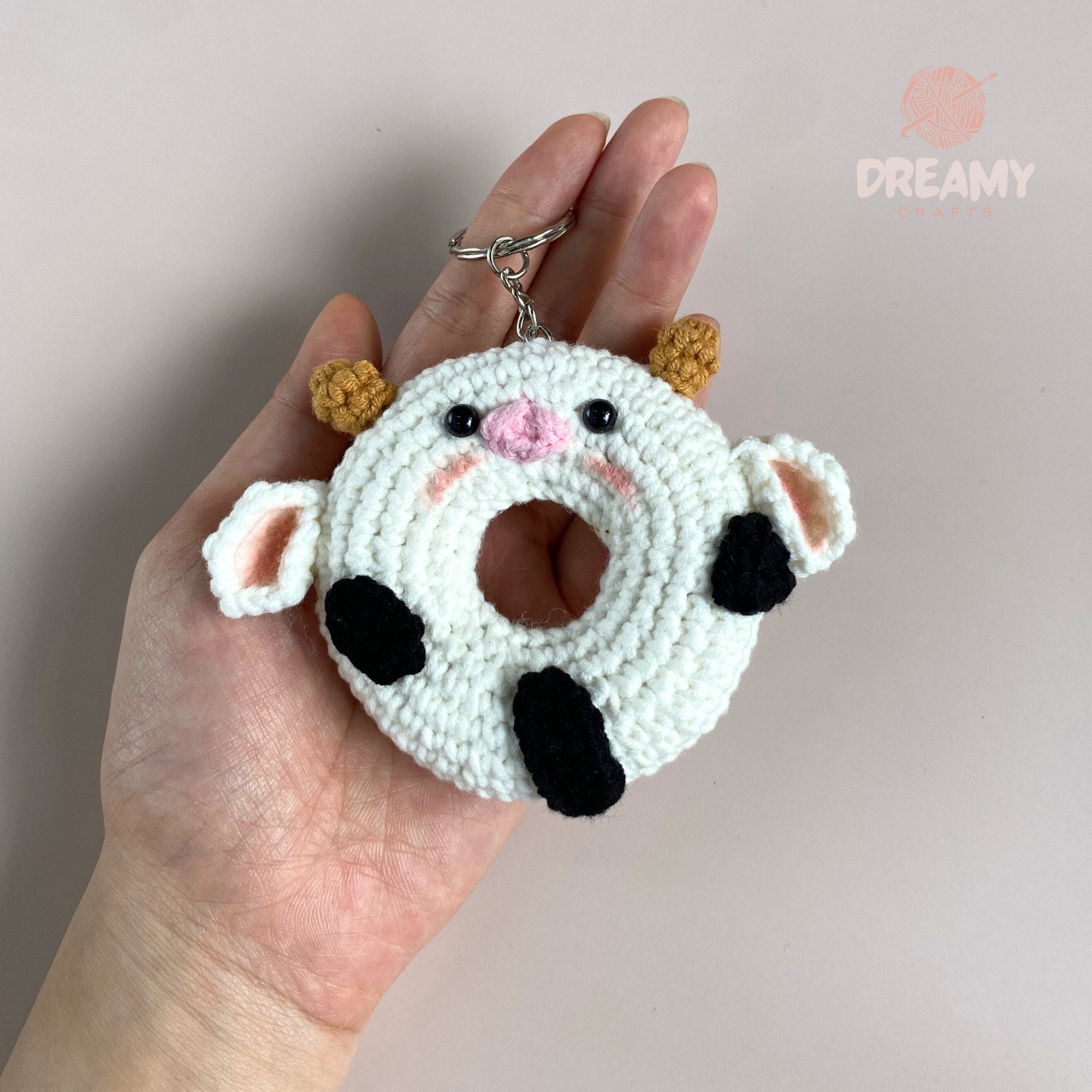 Cow Donut Crochet Keychain Amigurumi, Small Cute Handmade Crochet ...