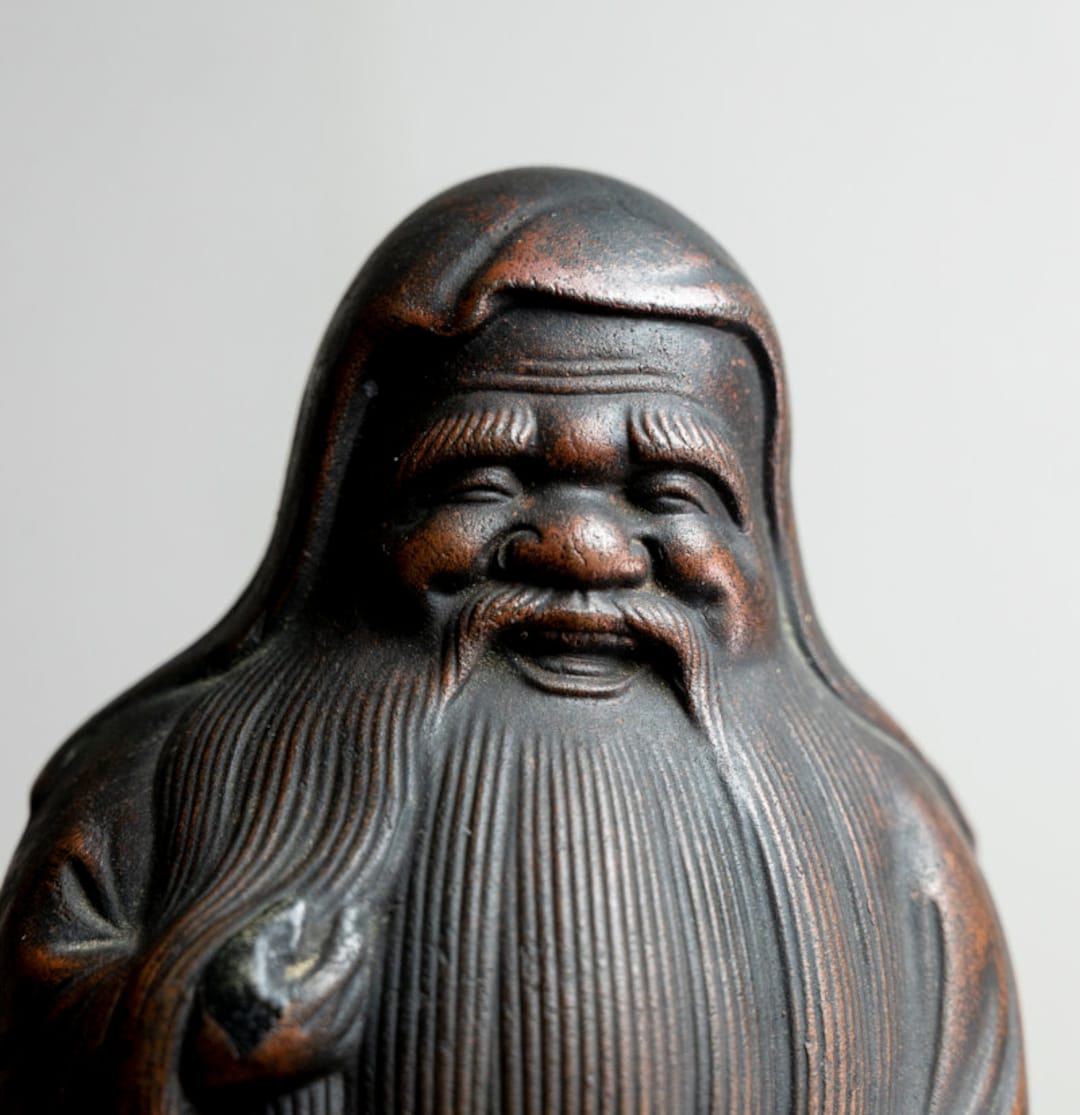 Antique Bizen Ware Jurōjin Statue | Early 20th Century | Japanese ...