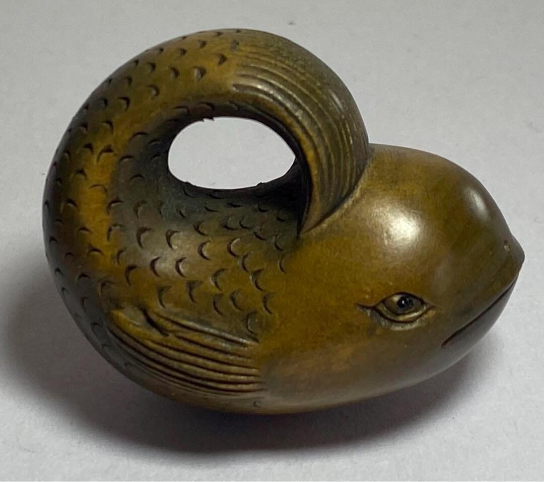 Vintage Tsuge Fish Netsuke, Hand-carved Pisces Symbol, Wooden Boxwood ...