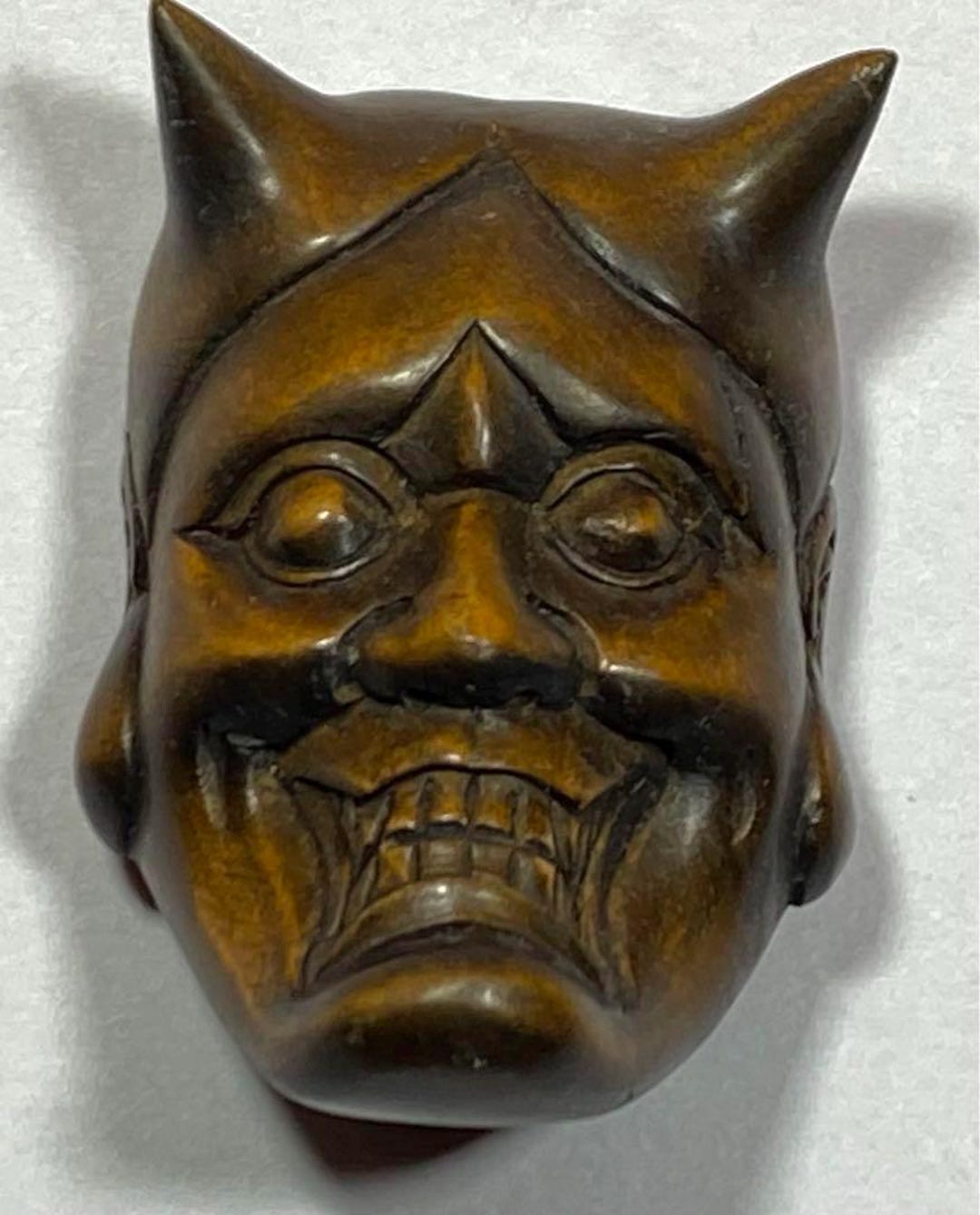 Vintage Tsuge Netsuke, Oni Mask Carving, Wooden Hannya Sculpture ...