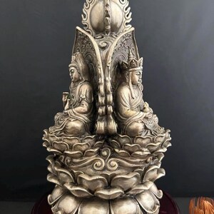 Vintage Bronze Three-faced Buddha Statue With Stand – 36.5cm, 2.9kg ...