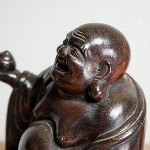 Antique Bizen Ware Hotei Standing Statue, 23.8 Cm, Meiji Period (19th ...