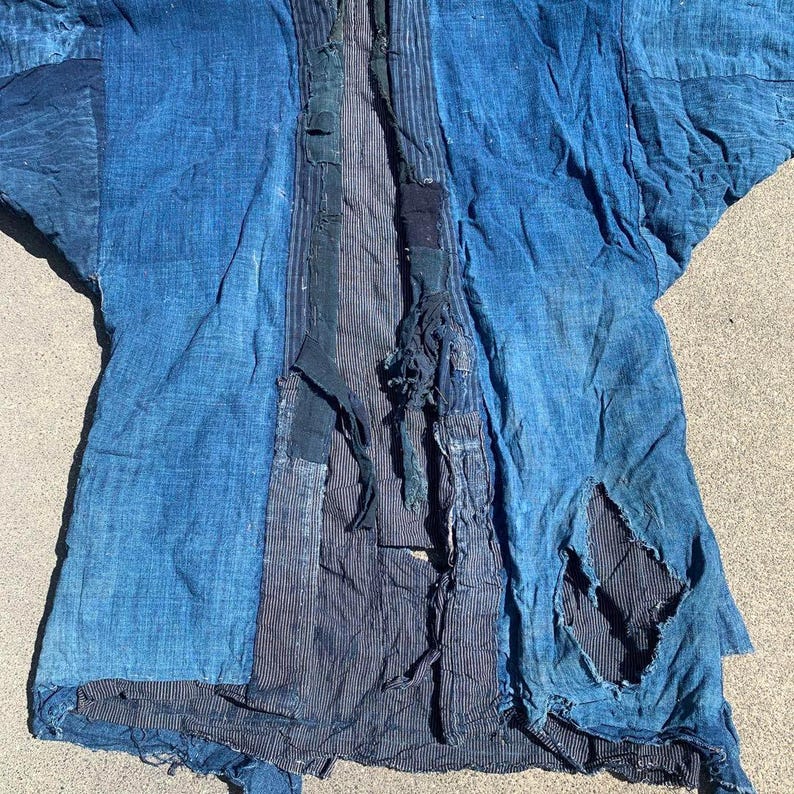 Vintage Japanese Boro Indigo Work Jacket – Hand-stitched Patched Noragi ...