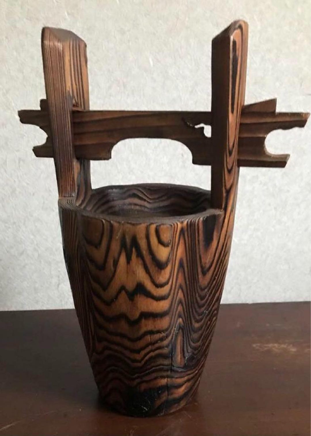 Japanese Showa Era Wooden Handled Vase – Retro Natural Wood Flower ...