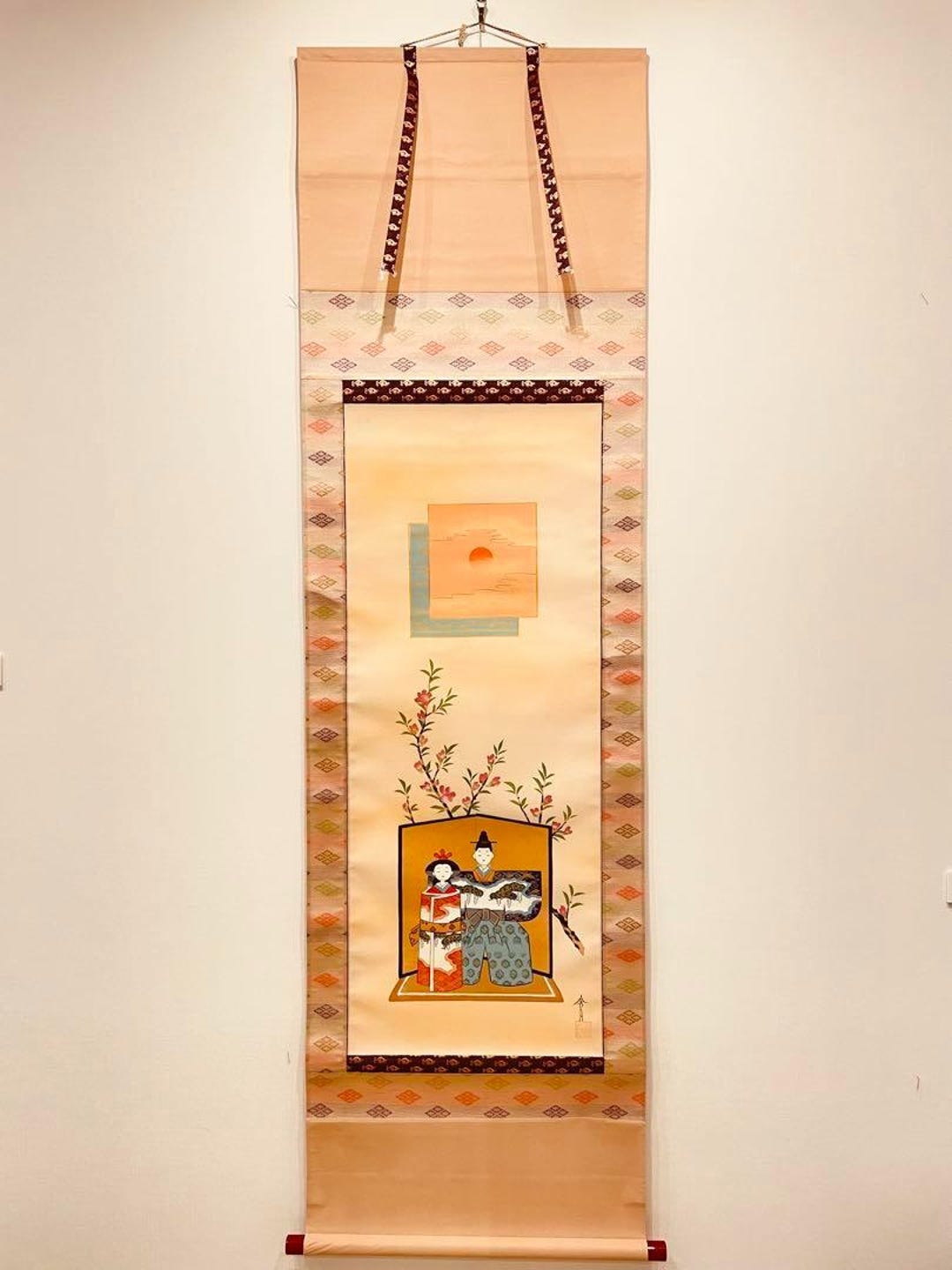 Elegant Japanese Hanging Scroll "tachibina Dolls and Plum Blossoms" by ...