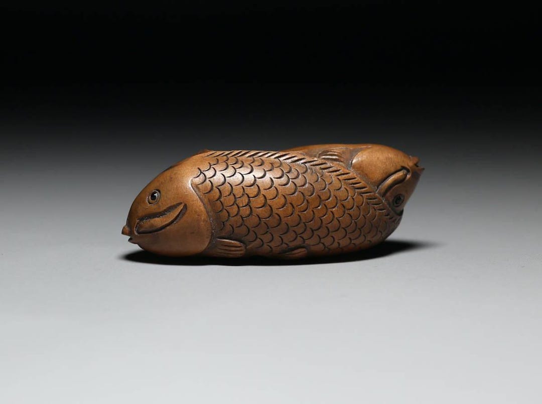 Japanese Tsuge Netsuke Koi Fish – Hand-carved Boxwood Figurine ...