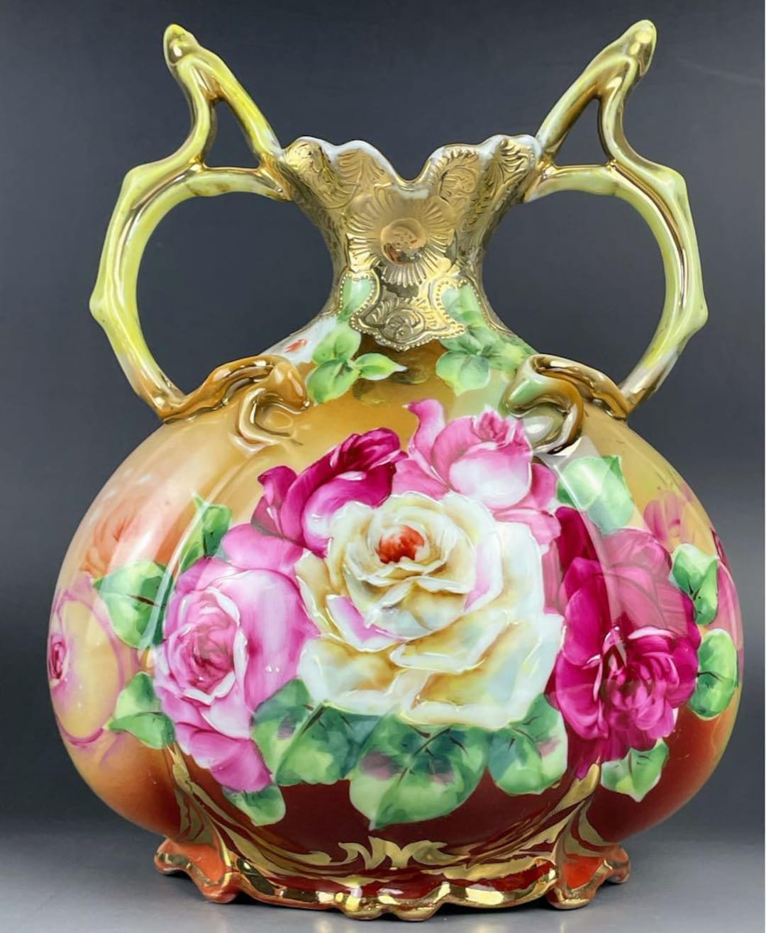 Old Nippon Art Nouveau Vase – Hand-painted Roses & Ornate Gilded ...
