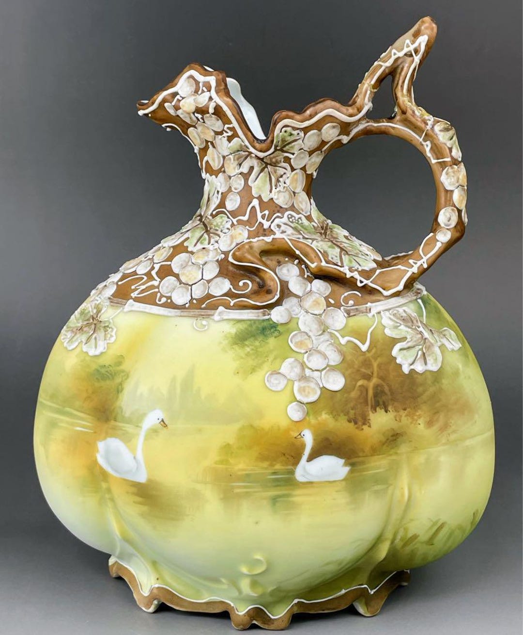 Old Noritake Art Nouveau Vase C.1915 – Hand-painted Swan and Grape ...