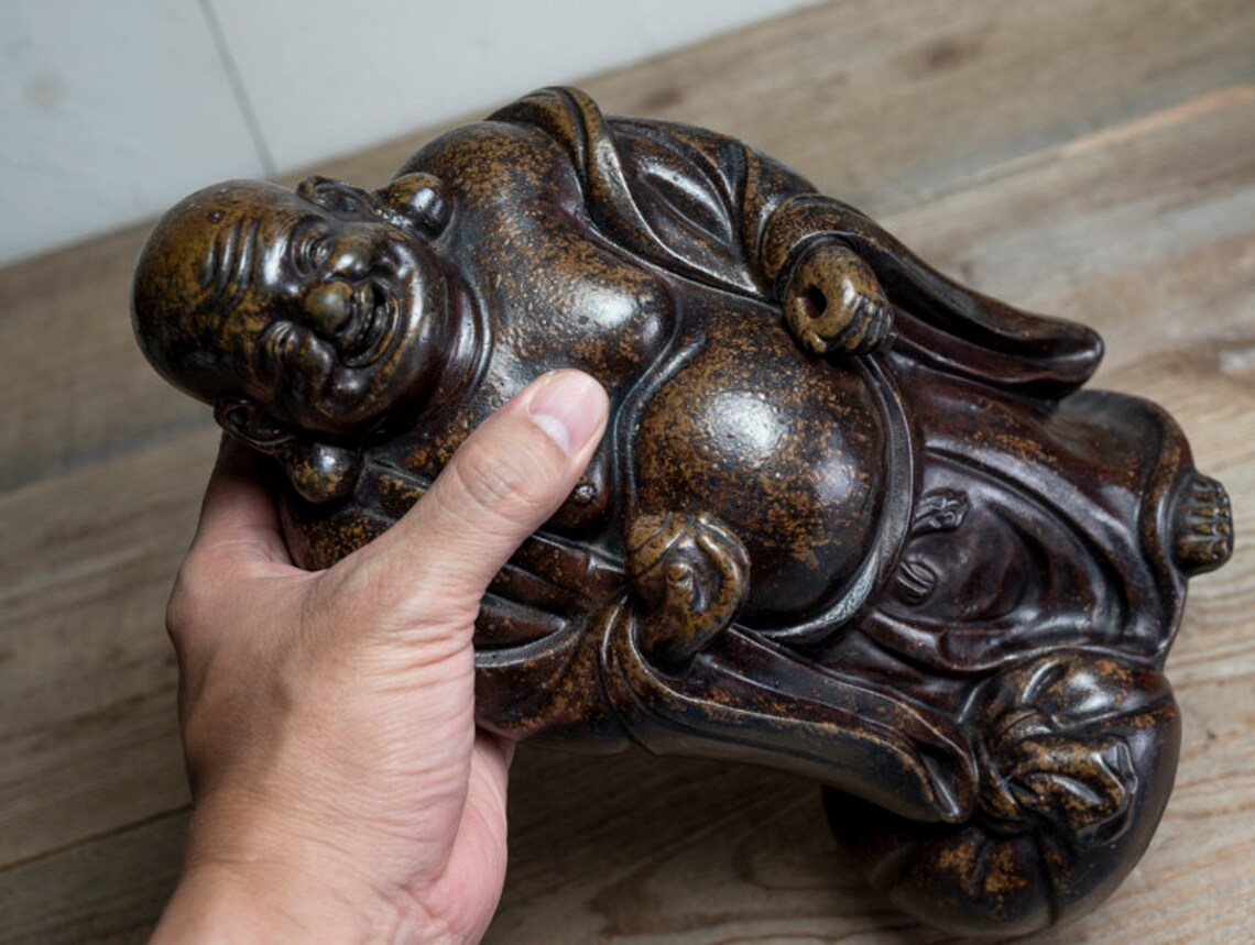 Antique Bizen Ware Hotei Statue - Meiji Period 19th Century Japanese ...