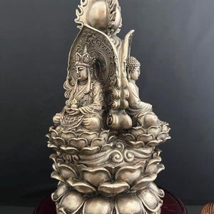 Vintage Bronze Three-faced Buddha Statue With Stand – 36.5cm, 2.9kg ...
