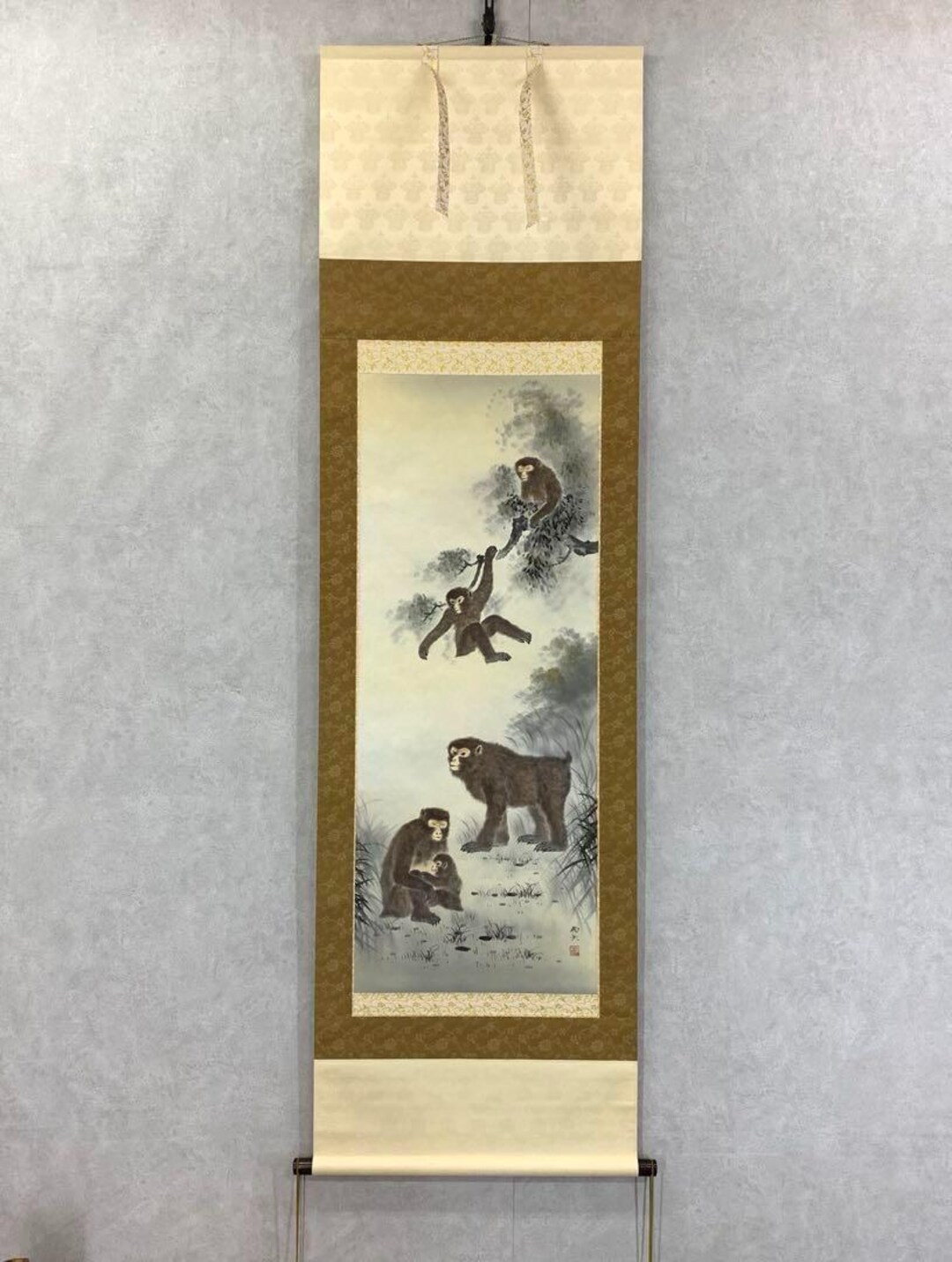 Japanese Monkey Scroll by Kunio Watanabe – “five Monkeys” Signed ...