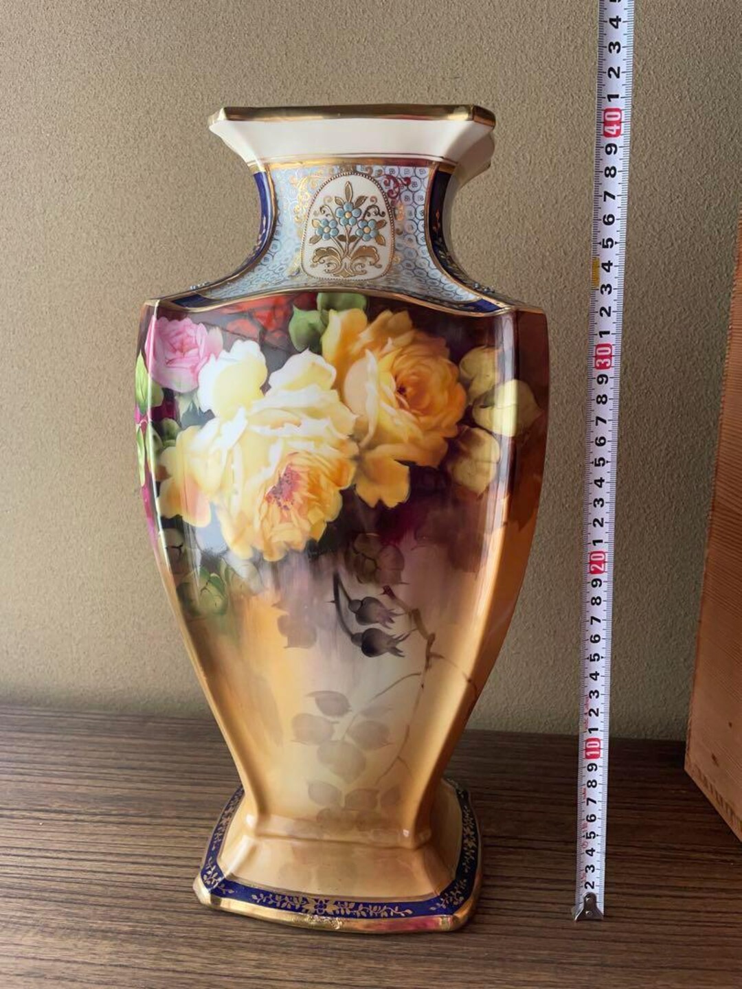 Rare Antique Noritake Maple Leaf Vase – Hand-painted Roses, Heavy Gold ...