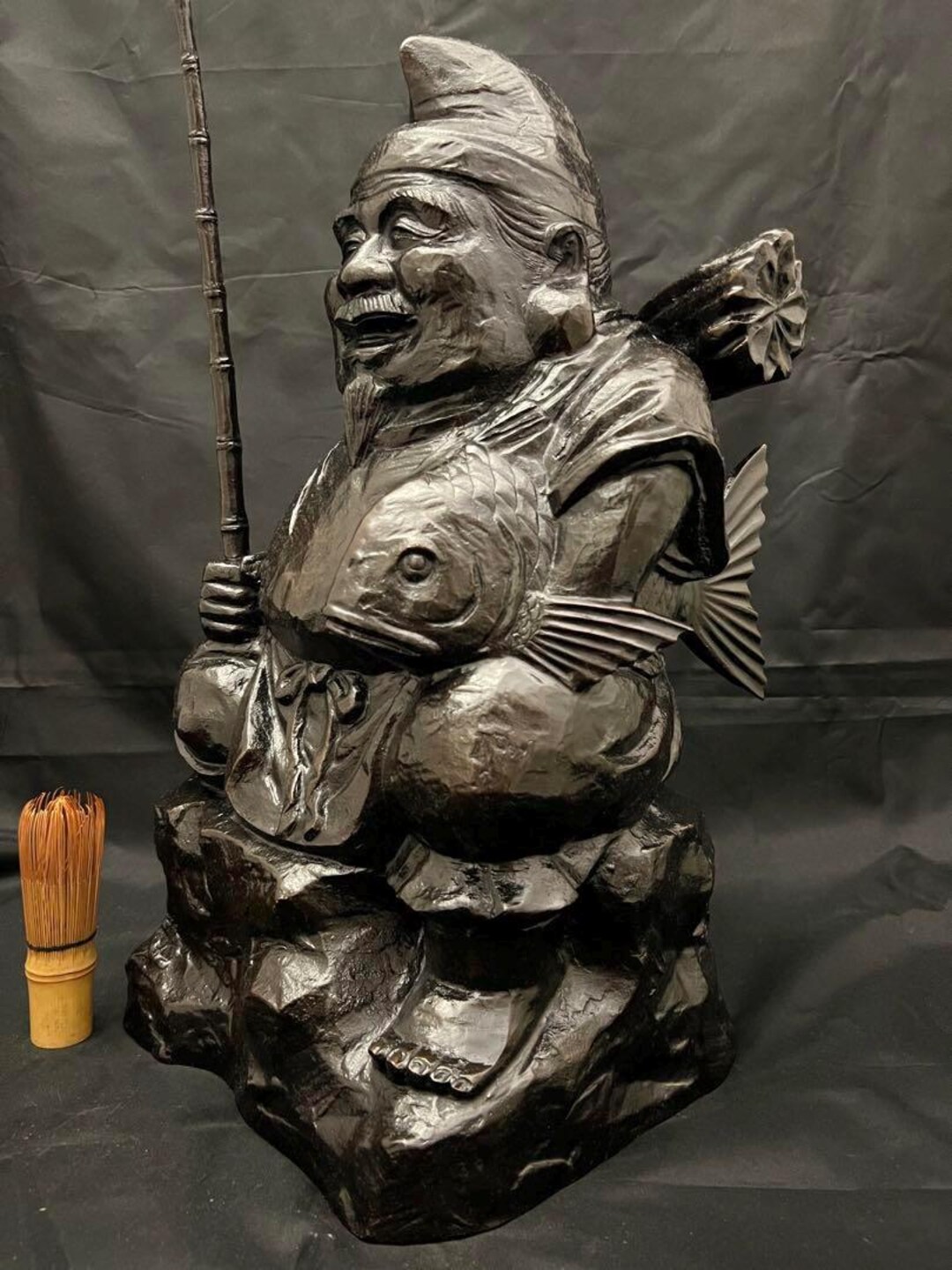Large Bronze Ebisu Statue by Junichiro Hannya, Prosperity God, Feng ...