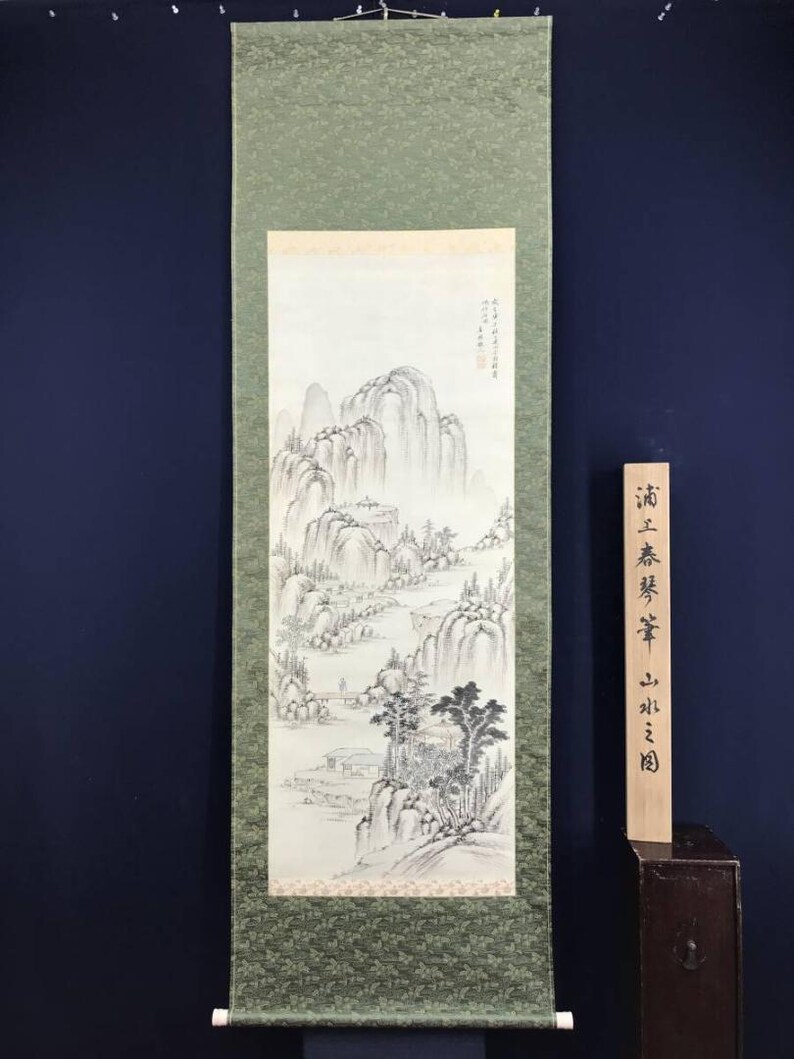Japanese Hanging Scroll by Urakami Shunkai – Landscape With Figure and ...