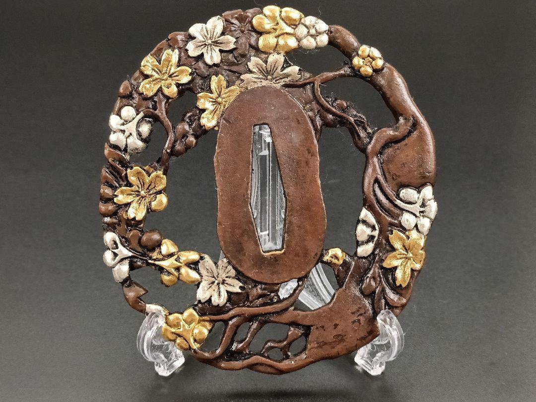 Japanese Katana Tsuba, Sakura Cherry Blossom Design, Bronze Sword Guard, Traditional Samurai Art ...