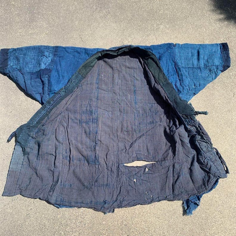 Vintage Japanese Boro Indigo Work Jacket – Hand-stitched Patched Noragi ...