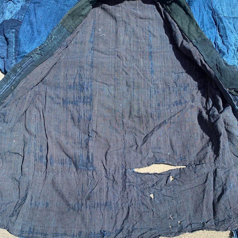 Vintage Japanese Boro Indigo Work Jacket – Hand-stitched Patched Noragi ...