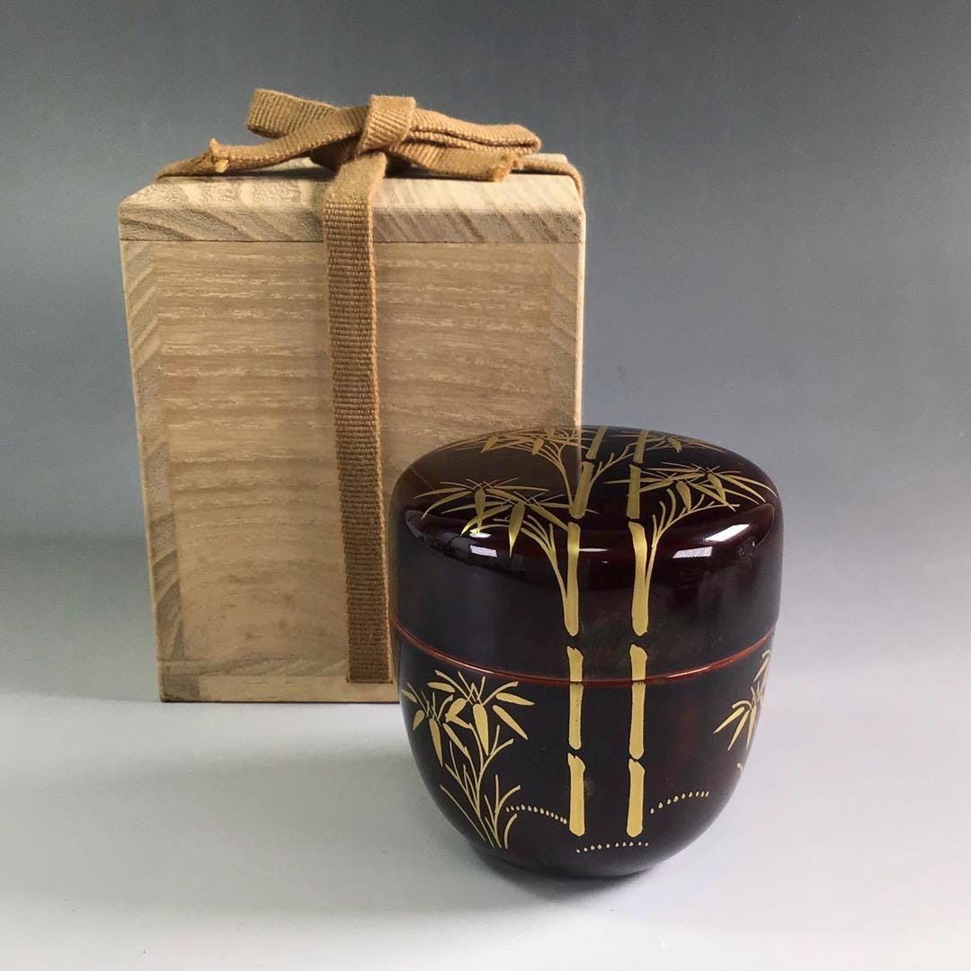 Japanese Lacquerware Tea Container With Bamboo Design, Traditional ...