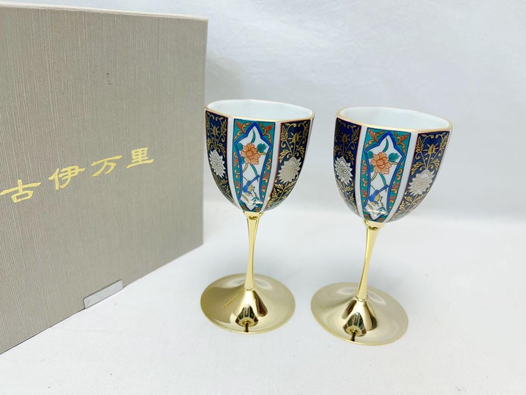 Pair of Vintage Taisho Imari Arita Porcelain Wine Glasses With Japanese ...