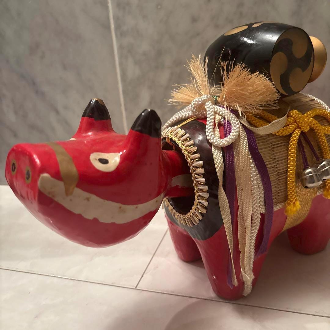 Vintage Japanese Akabeko Folk Toy – Aizu Red Cow Talisman With Bells ...