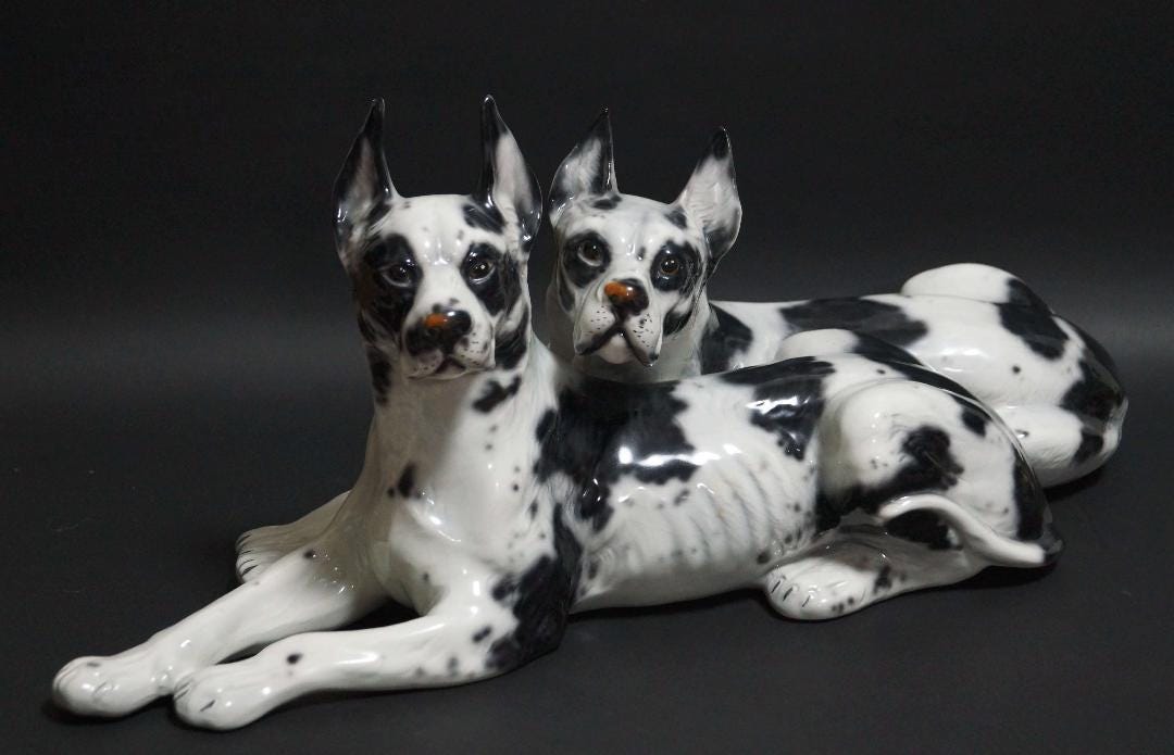 Italian Ceramiche Ronzan Large Porcelain Figurine - Pair of Great Danes ...