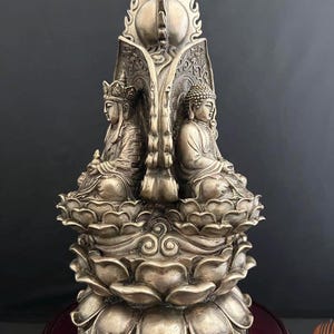 Vintage Bronze Three-faced Buddha Statue With Stand – 36.5cm, 2.9kg ...