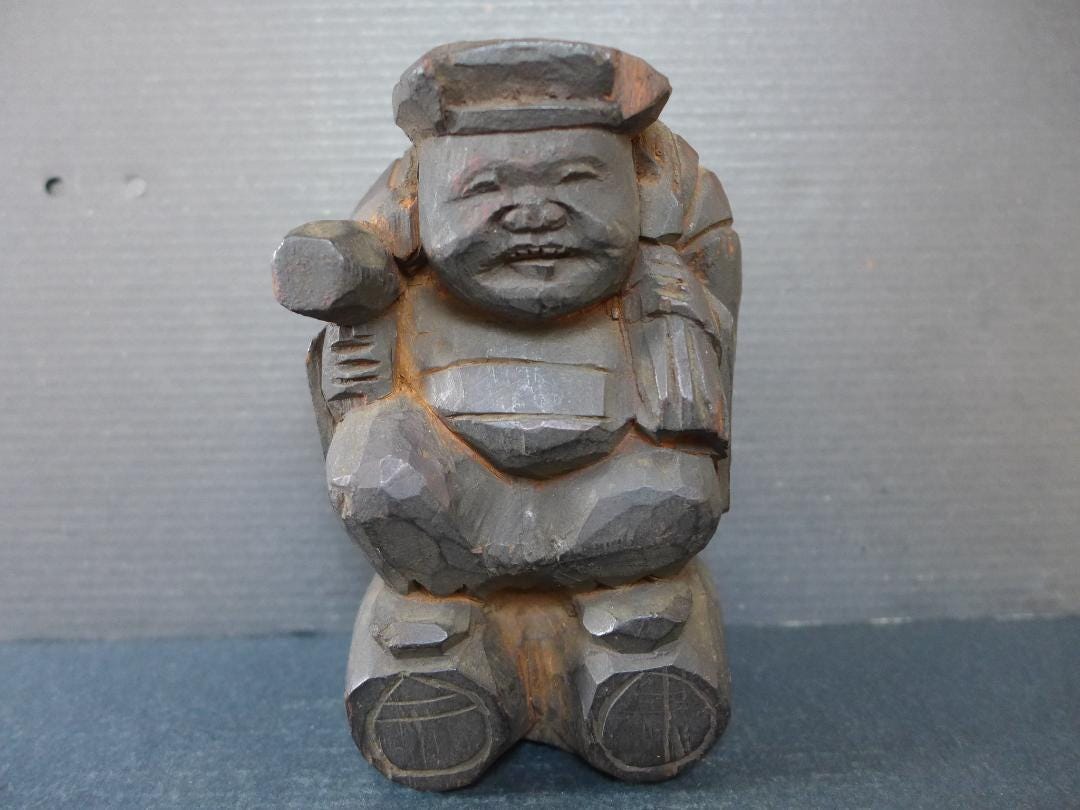 Rare Edo Period Hand-carved Daikokuten Wooden Statue – Japanese God of ...
