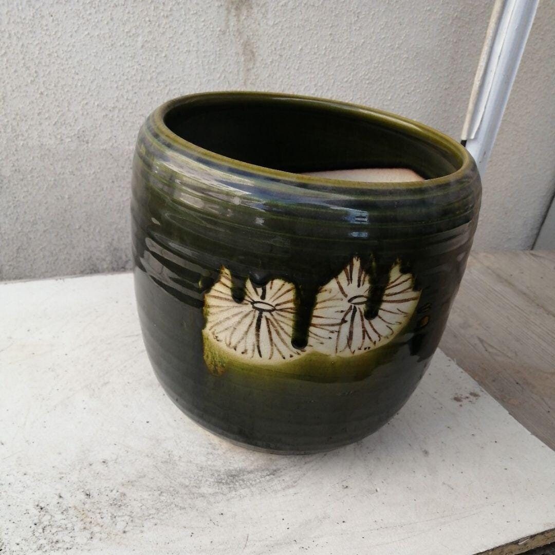 Vintage Oribe Green Hibachi, Japanese Pottery Planter or Fish Bowl ...