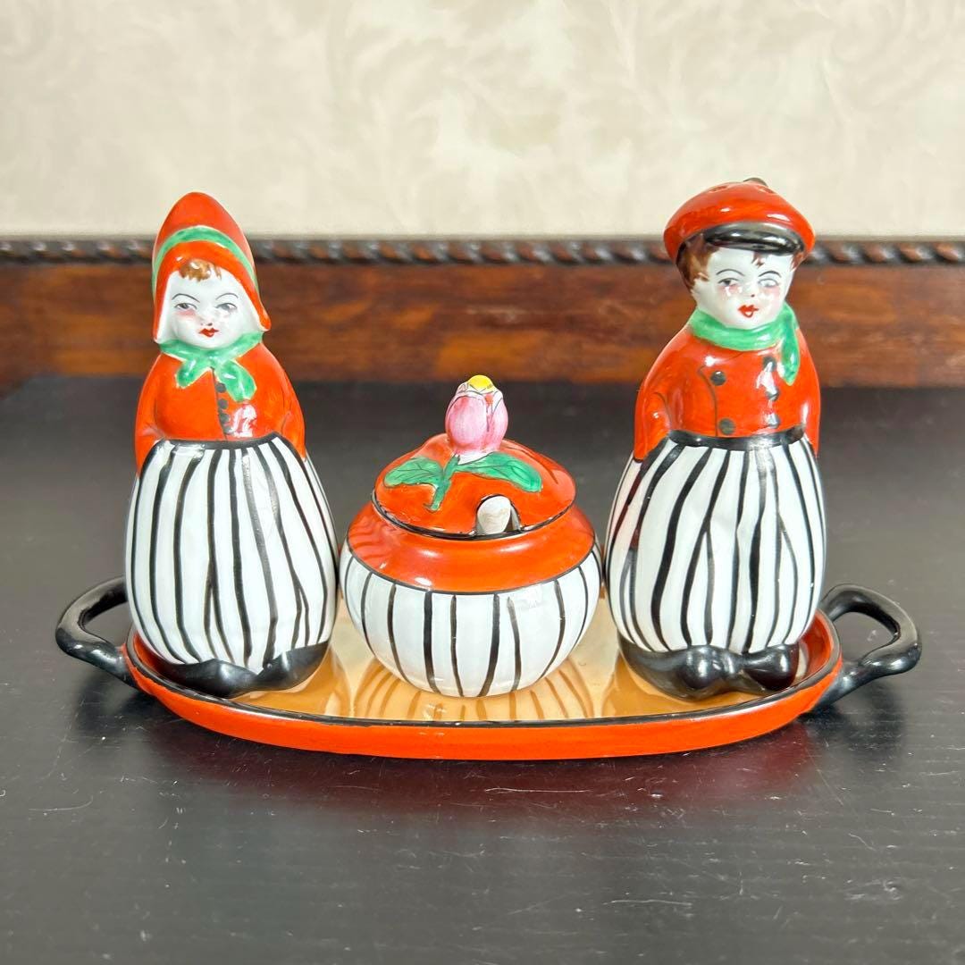 Antique Noritake Dutch Doll Salt and Pepper Shakers Set With Tray and ...
