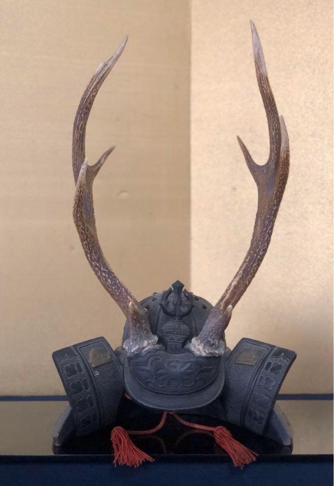 Vintage Samurai Kabuto Katana Sword Stand With Deer Antlers, Japanese ...