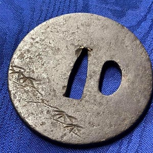 Vintage Iron Tsuba With Silver Inlay | Rare Design, Samurai Sword Guard ...
