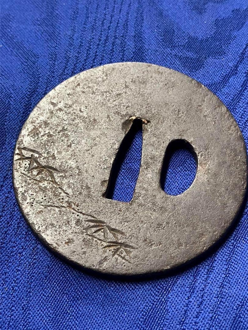 Vintage Iron Tsuba With Silver Inlay | Rare Design, Samurai Sword Guard ...